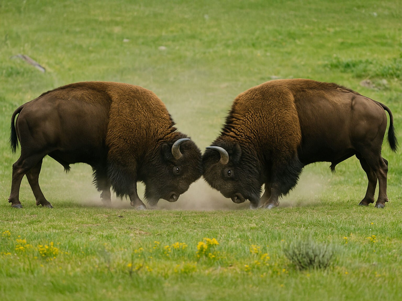 Bison Bulls Collide In Slow Motion Showdown